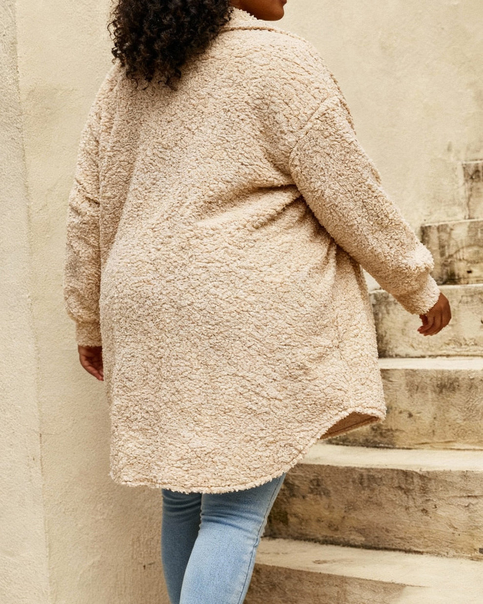Open Button Lel Plush Coat Loose Elegant Commuter Long Coat – guygoto